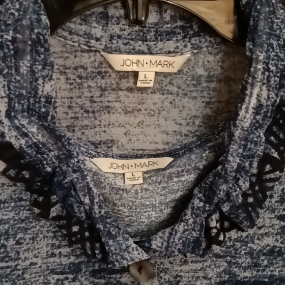 JOHN•MARK | Tops | Final Price Nwot 2pc Johnmark Navy Light Blue Blouse Set W Flare Bottom ...